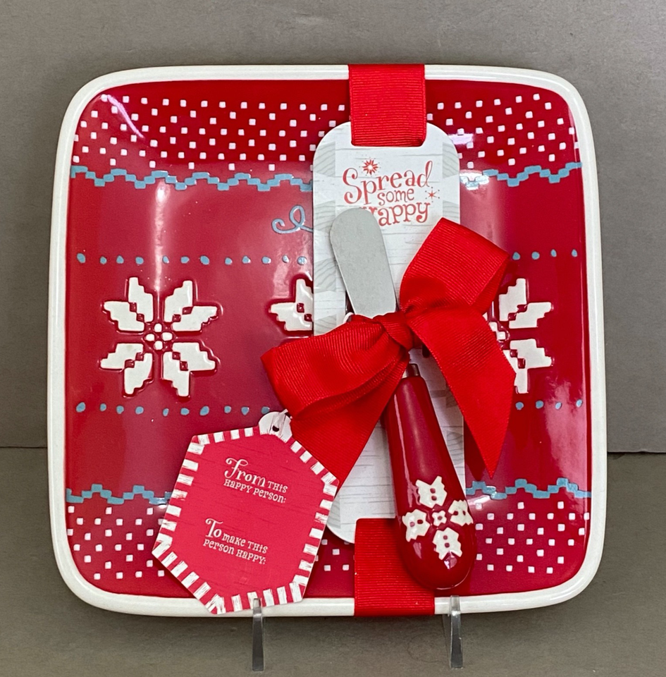 NWT Hallmark Northpole Fun Spreader & Party Plate Set ~ Red w/ White ...