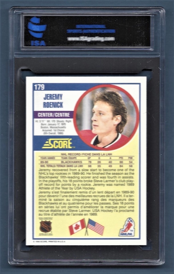 1990 Score Canadian Jeremy Roenick Blackhawks #179 Rookie ISA 10 ...