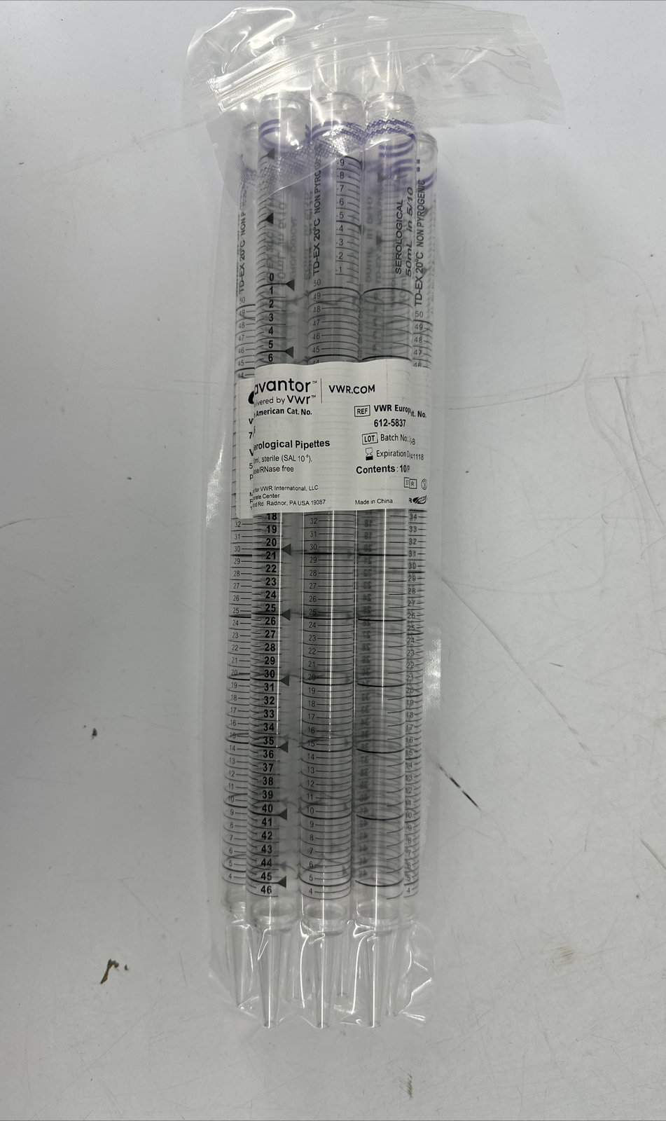 LOT OF 70 VWR Avantor 76184-756 Serological Pipettes 50mL in 5/10mL ...