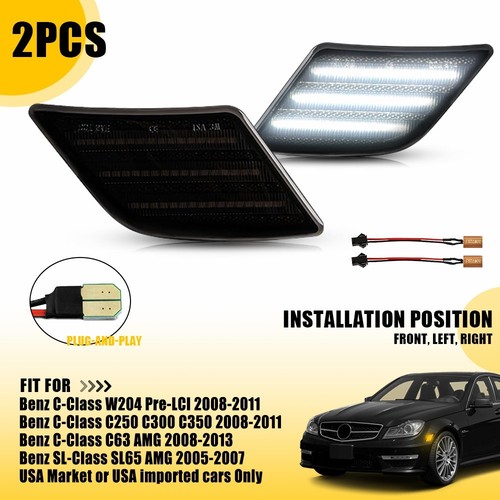 Pair Lamp LED Lights Side White Smoked Fit Lens C-Class Benz C63 AMG ...