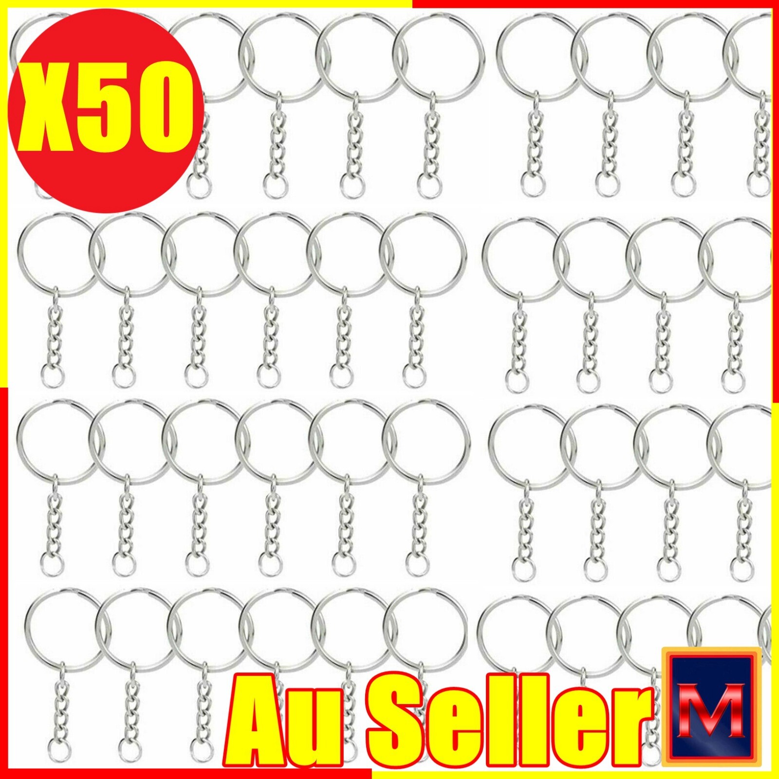 50X Silver Split Metal Key Rings Keyring Blanks With Link Chains Bulk ...
