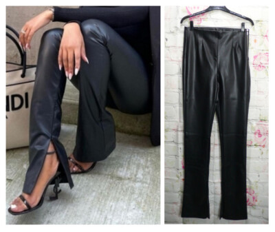 ZARA NWOT Faux Black Leather Inseam Zipper Women's Long Pants Size M | eBay