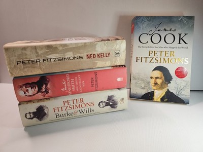 4 x Peter Fitzsimons Biography Lot James Cook Ned Kelly Burke and Wills ...