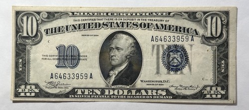 1934 $10 SILVER CERTIFICATE BLUE SEAL NOTE TEN DOLLAR BILL C102 SN ...