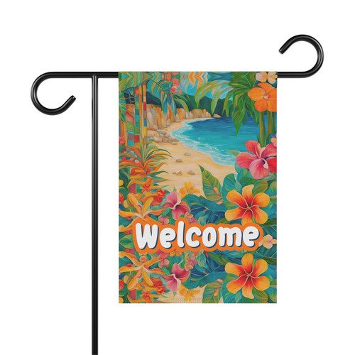 Summer Tropical Floral Beach Welcome 2-Sided Garden & House Flag/Banner ...