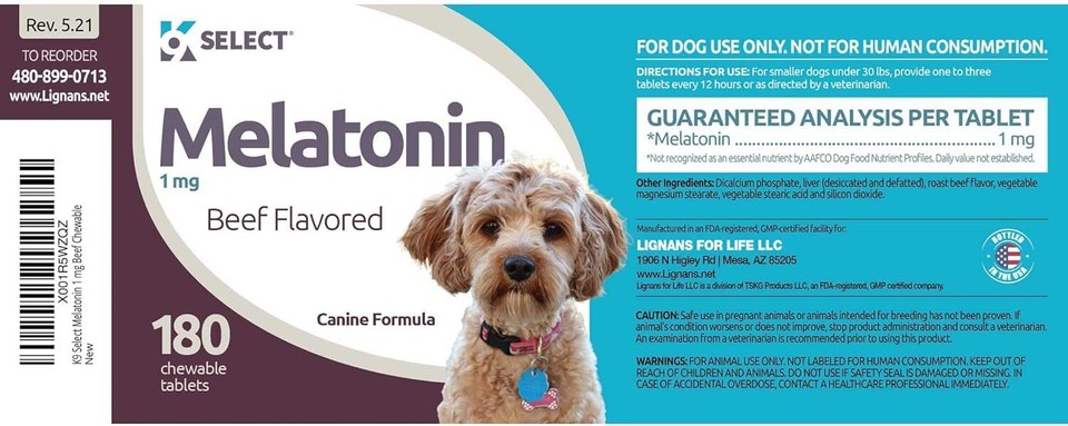 K9 Select Melatonin For Small Dogs, 1Mg - 180 Beef Flavored Tablets ...