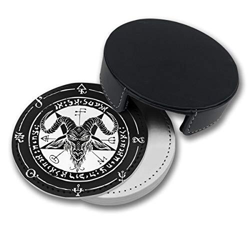 Black Satanic Goat Pentagram Coasters For Drinks With Holder Leather ...