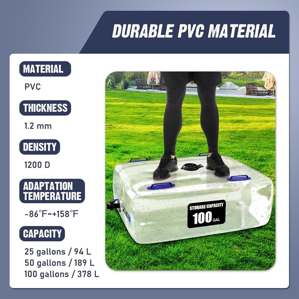 Water Storage Bladder, 100 Gallon Portable Water Tank, Transparent and ...