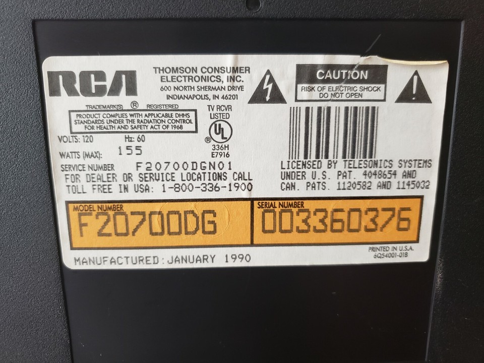 1990 RCA ColorTrak 2000 F20700DG 19" CRT TV with SCART style connector ...