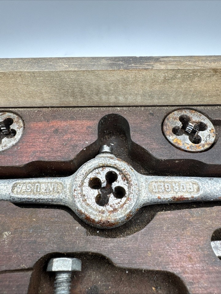 Vintage Tap & Die Set Ace Wooden Box 11 Pieces (1 Missing) Forged In ...