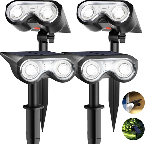 Solar Spot Lights Outdoor, IP67 Waterproof 4 Pack 3 Lighting Modes ...