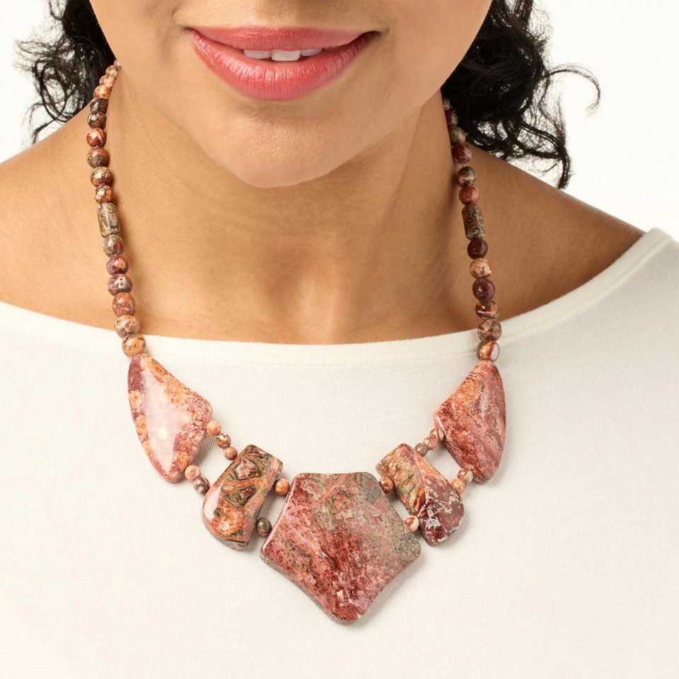 Jay King Sterling Silver Red Leopard Skin Quartzite Beaded Bib Necklace ...