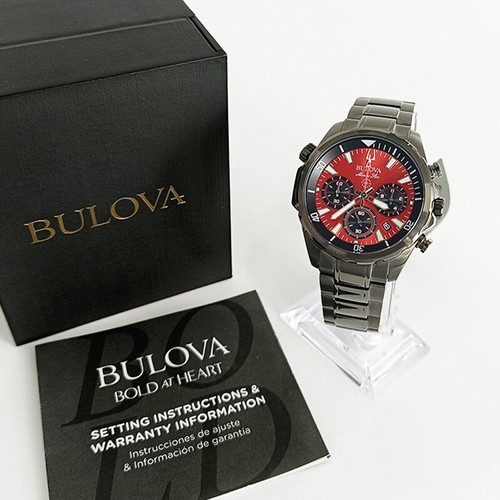 Bulova Marine Star 98B350 Red Dial Men's 43mm Quartz Stainless Steel ...
