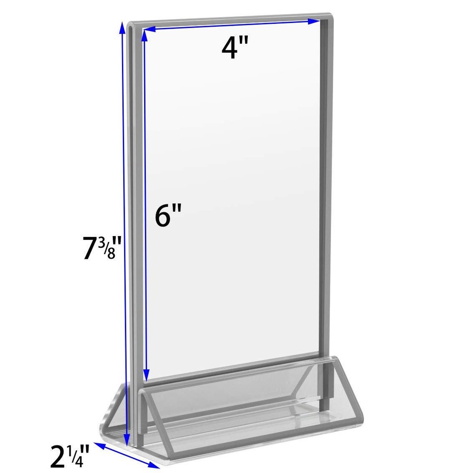 4x6 Acrylic Sign Holder With 3mm Silver Borders And Vertical Stand ...