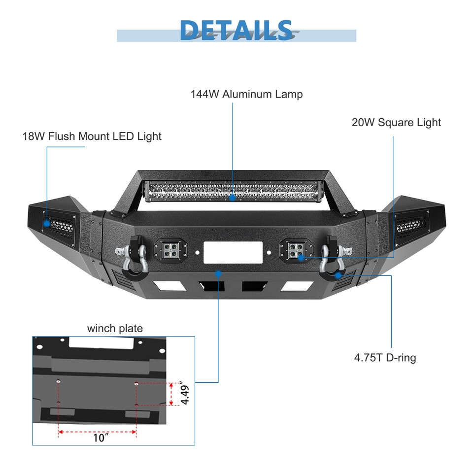 Steel Step front Bumper Assembly For Dodge Ram 1500 2013 2014-2018 w ...