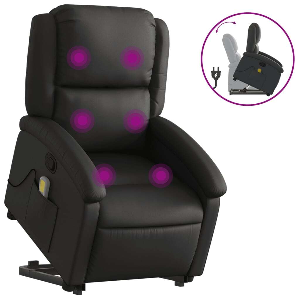 Stand Massage Recliner Chair Black Real Leather H6C2 | eBay