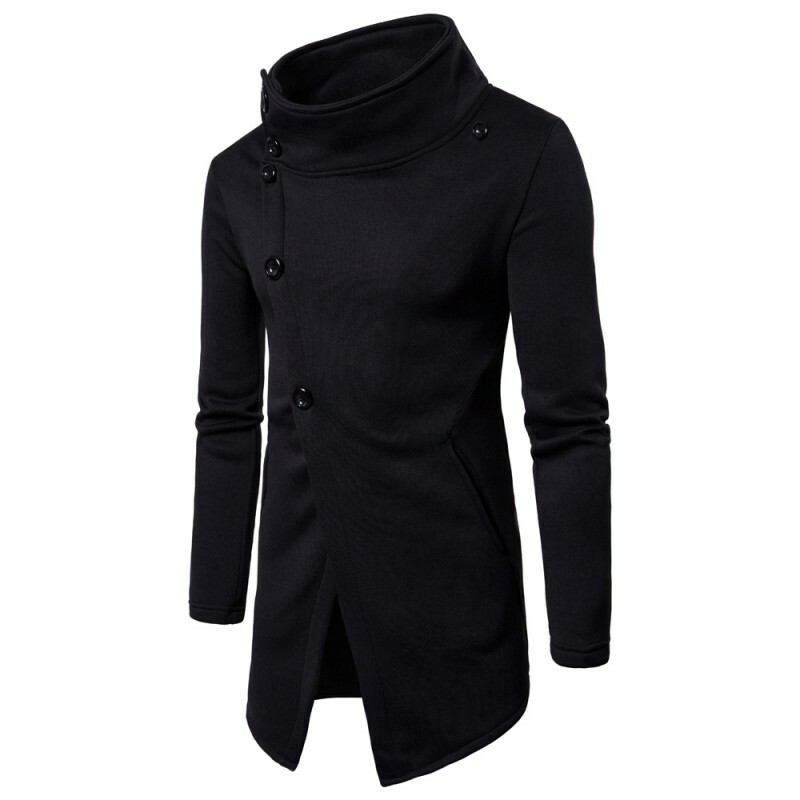 Mens High collar Long sleeve Jacket Single Breasted Outwear Plain Slim ...