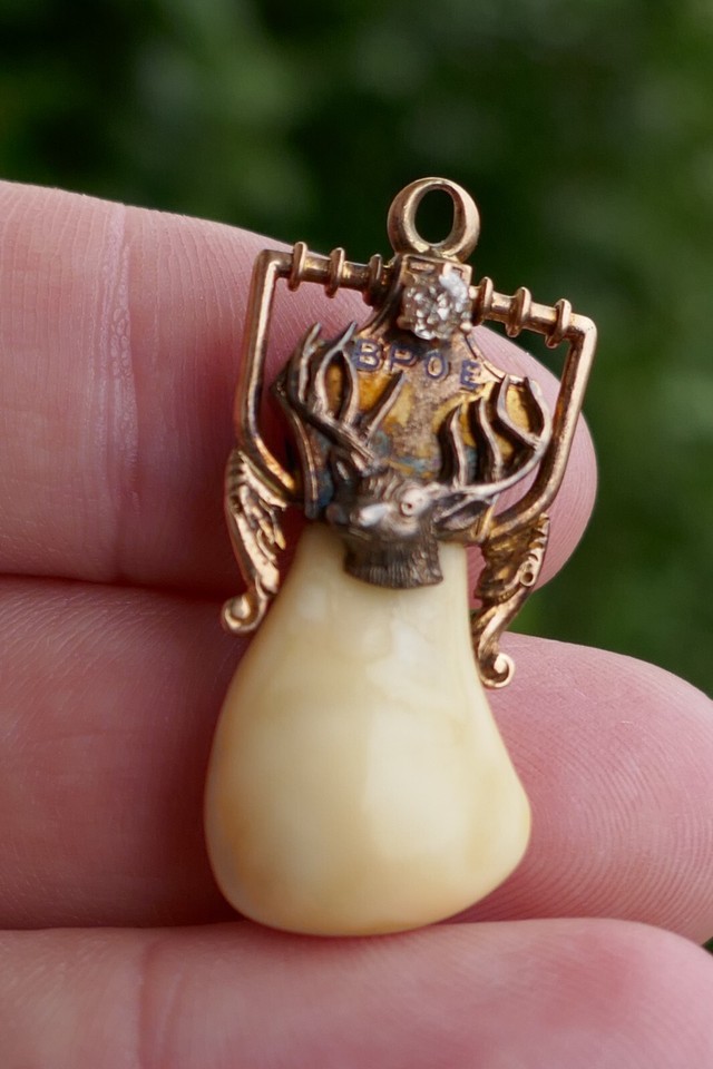 Antique 14k Yellow Gold & Natural Yellow Diamond Elks Club B.P.O.E ...
