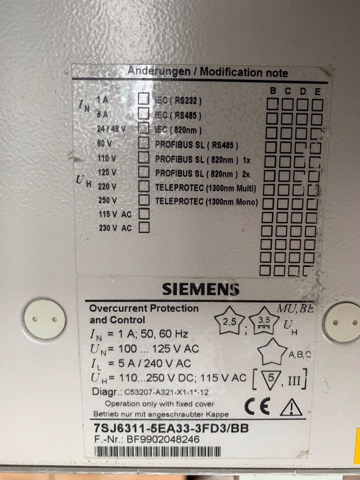 5 Stück Siemens Siprotec 1x 6MD63 & 4x 7SJ63 Overcurrent Protection and ...