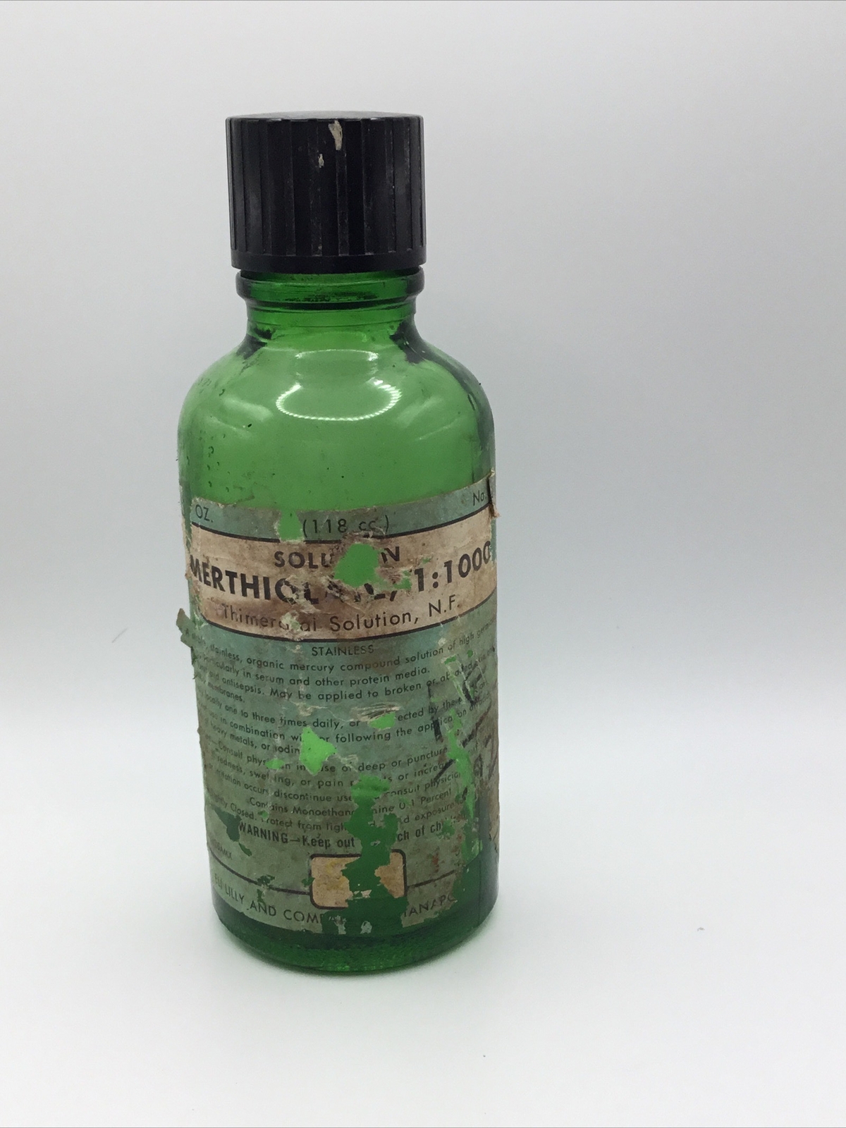 Vintage 1950s Merthiolate Medical Green Glass Bottle Made By Eli Lilly ...
