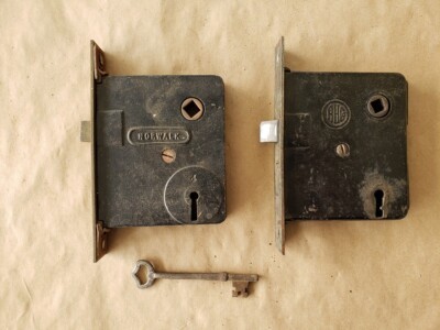 2 Antique Cast Iron Mortise Door Locks With Brass Plate For Parts ...