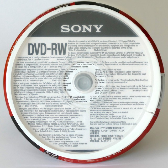 SONY DVD-RW 4.7 GB/Go 25 Pack 1x-2x 120m 25DMW47SP Rewriteable Discs ...