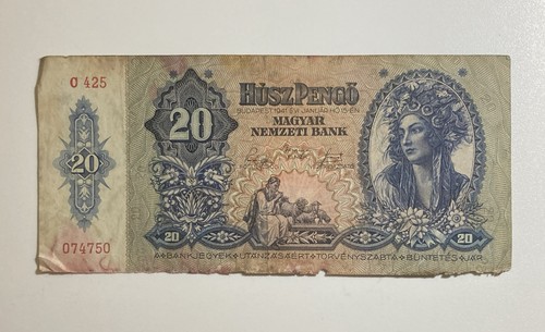 Hungarian Currency: 1941 Hungary 20 Pengő Paper Money Banknote - P# 109 ...