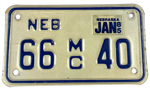 Vintage Nebraska 1985 Motorcycle License Plate 66 40 Man Cave Cherry Co ...