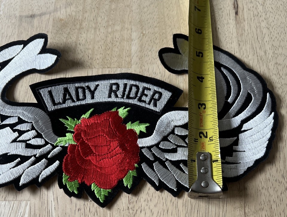 MOTORCYCLE BIKER BACK PATCH Lady Rider & Rose Large Patch Roughly 11”x6 ...
