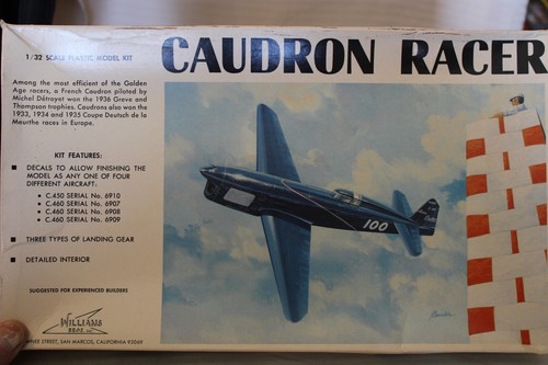 1/32 Scale Williams Bros., Caudron Racer Airplane Model Kit #32-460 BN ...