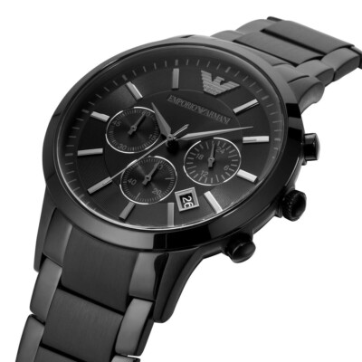 NEW EMPORIO ARMANI Black Chronograph 43mm Stainless Steel Mens Watch ...
