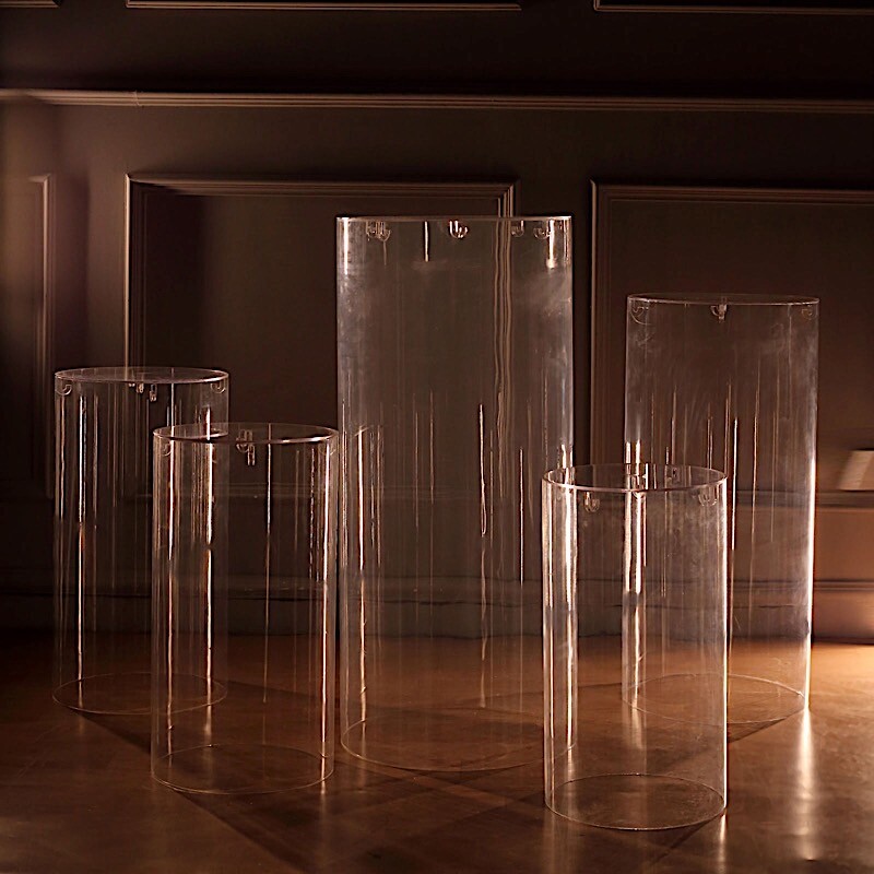 5 Clear Cylinder Acrylic Stands DISPLAY BOXES Pedestal Riser Columns ...