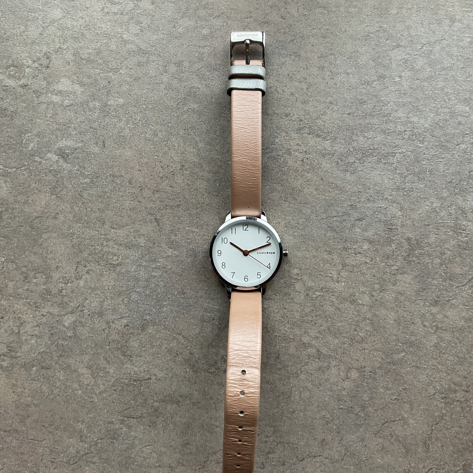 Louis Pion Womens Watch E0541AW Silver Tone Case W/White Dial & Leather ...