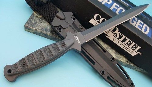 Cold Steel Drop Forged Wasp Double edge High Carbon Black Blade Knife ...