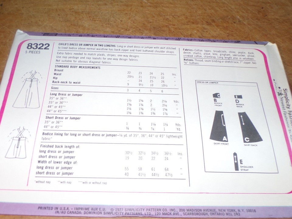 🌸 UNCIRCULATED 1977 SIMPLICITY #8322-GIRLS TWO LENGTH JUMPER-DRESS ...