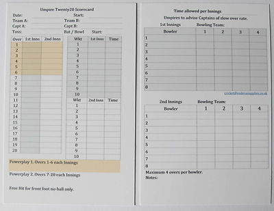 Cricket Umpire Pocket Cards T20 (Twenty20). Powerplay Highlighted. Pack ...