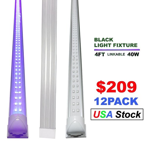 12 Pack or 24 Pack 4FT UV Led Black Light Single Fixture 40W , T8 ...