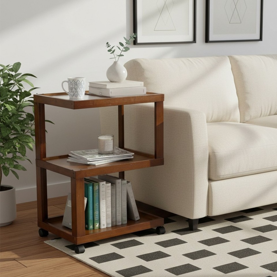 Mobile Sofa Side Table Bamboo Wood Living Room End Table Bedroom Night ...