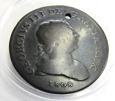 1808 Ireland 30 XXX Pence Bank Token, Very Rare, King George III (holed ...