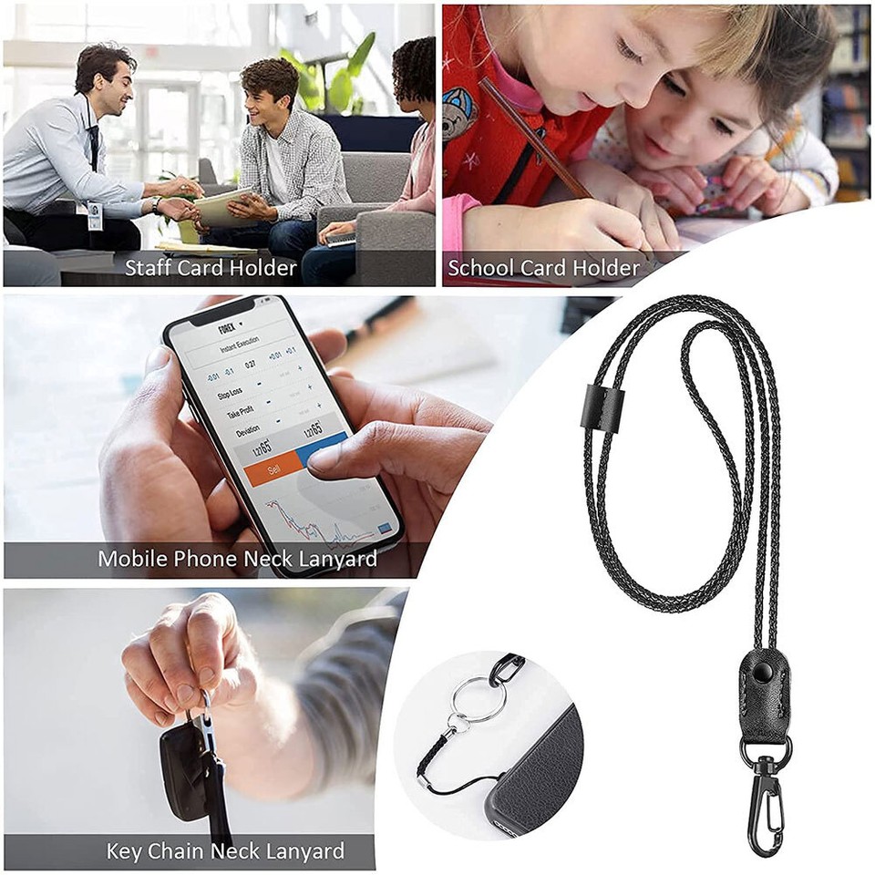 Neck Lanyard braided Leather Badge Lanyards Adjustable Length Long ...