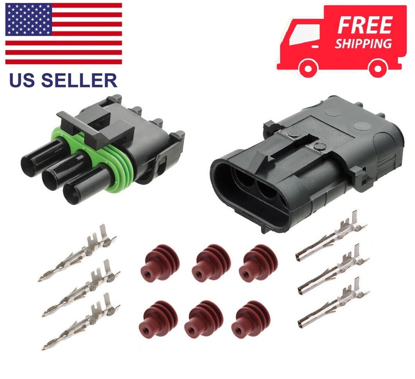 Delphi Weather Pack 3 Pin Sealed Connector Kit 14-16 AWG Free Shipping ...