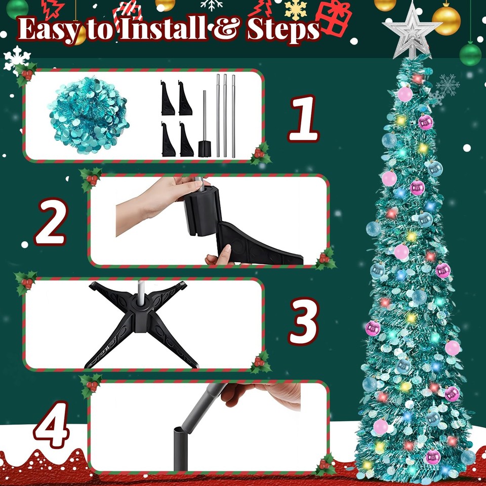 6FT Pop-Up Christmas Trees with Lights: Christmas Trees with 100 LED ...