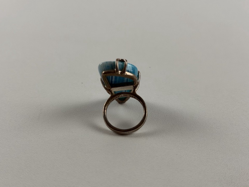 Barse 925 Sterling Silver Vintage Blue Agate Shiny Cocktail Ring Size 7 ...