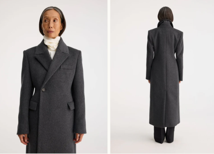 ROHE Charcoal Gray Melange Wool Blend Fitted Textured Long Trench Coat ...