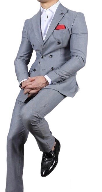 Designer Two Rows Of Buttons Suit Grey Black Checkered Suit Fitted Slim ...