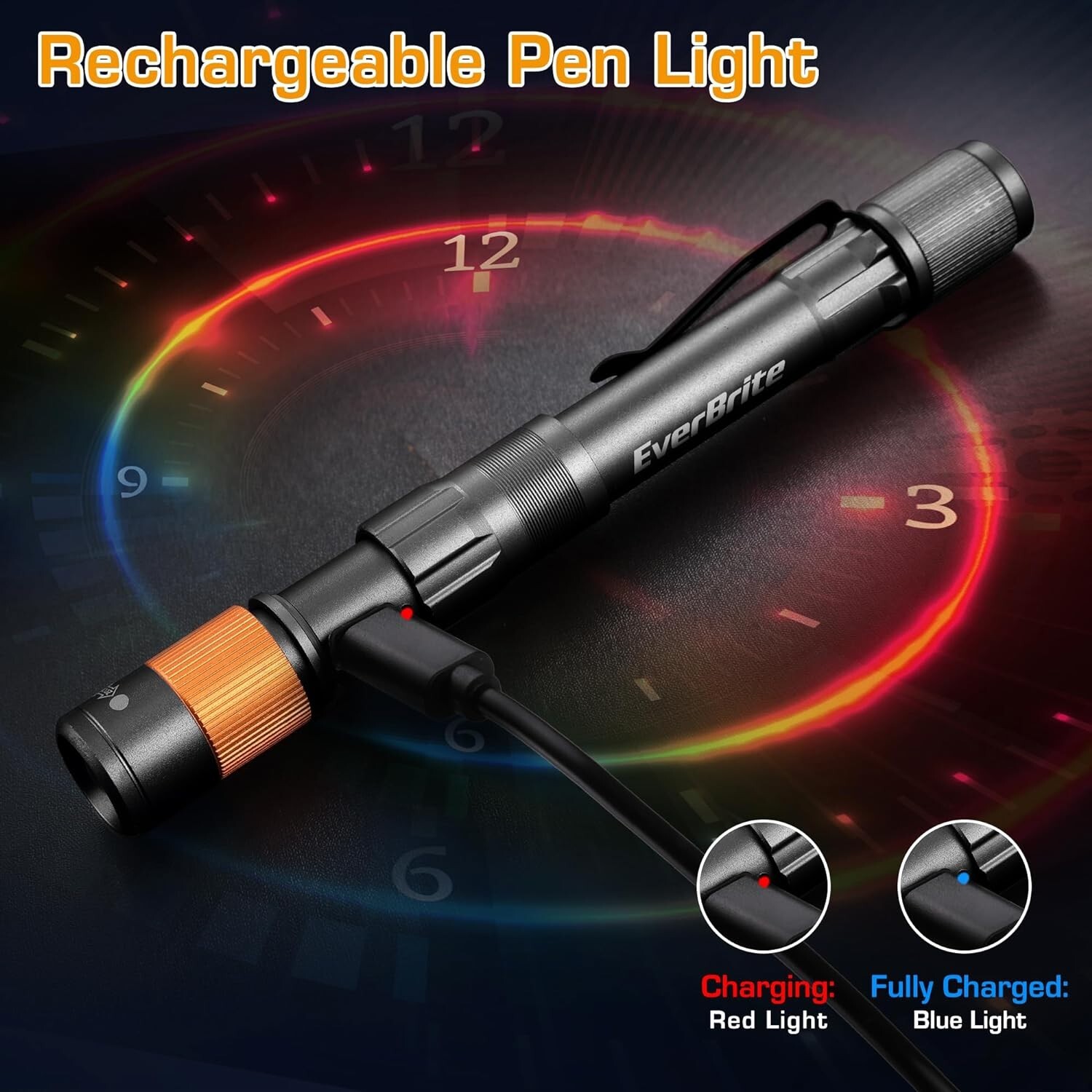 Rechargeable Pen Light, 300 Lumens EDC Flashlight, Zoomable, LED Pocket ...