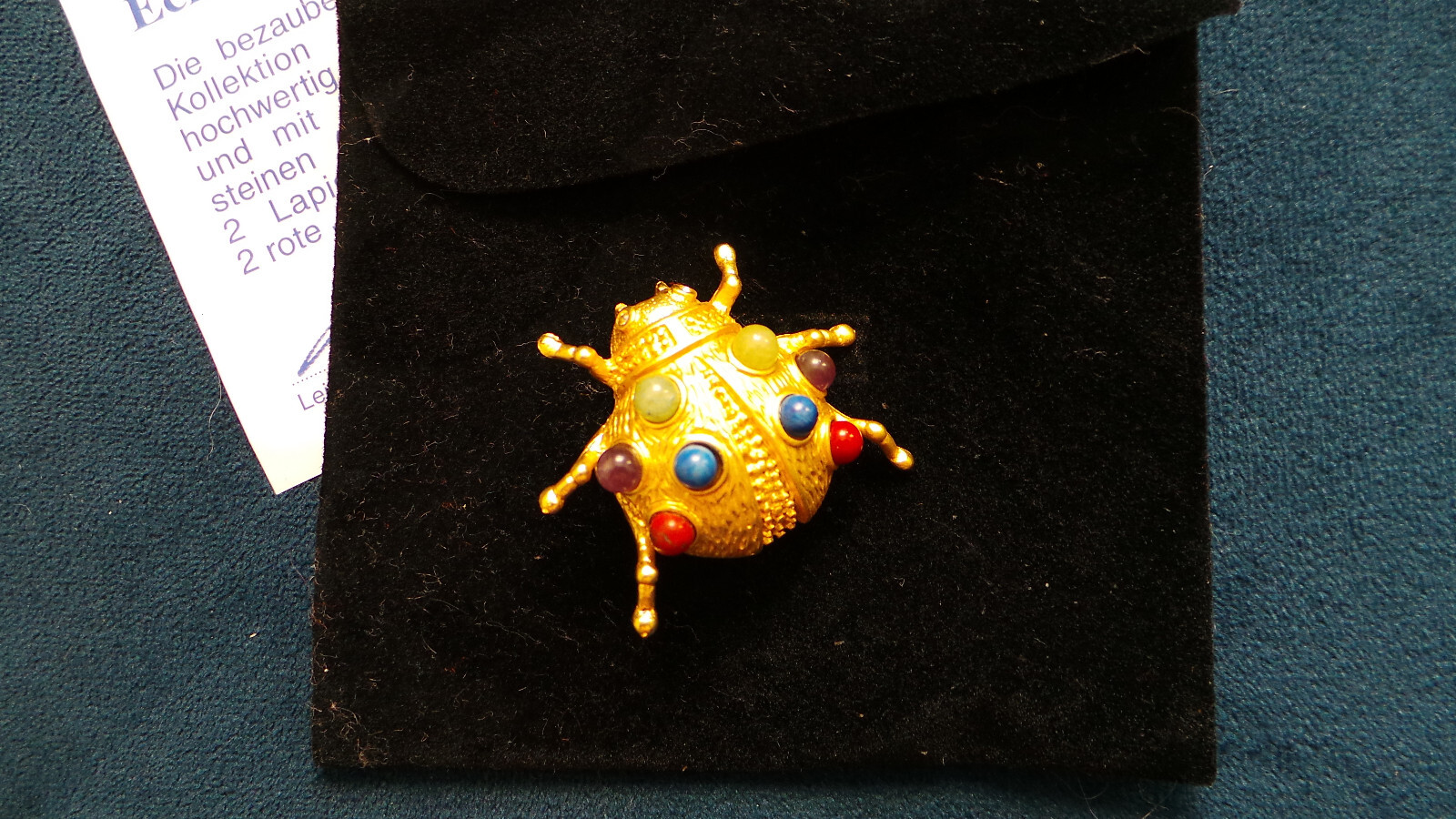 BROSCHE BUGOR CLASSIC EDELMODESCHMUCK 18K VERGOLDET AVENTURIN LAPIS ...