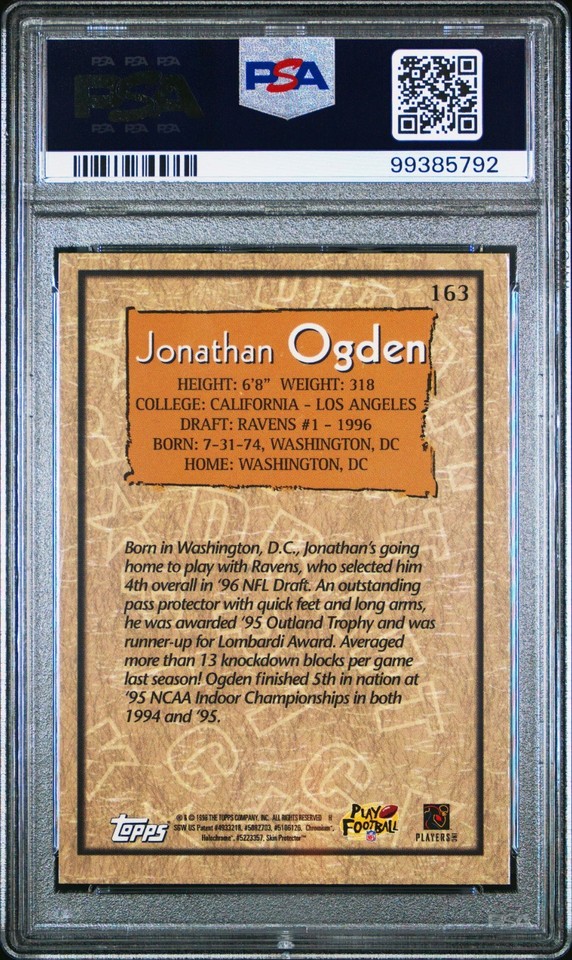 JONATHAN OGDEN 1996 Topps Chrome #163 RC PSA 9 MINT / Baltimore Ravens / HOF | eBay