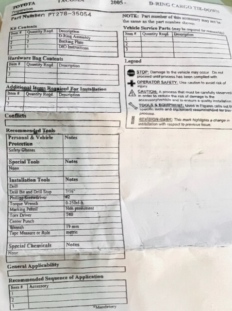 2005-2021 TOYOTA TACOMA CARGO BED D-RING PAIR GENUINE OEM FAST SHIP ...