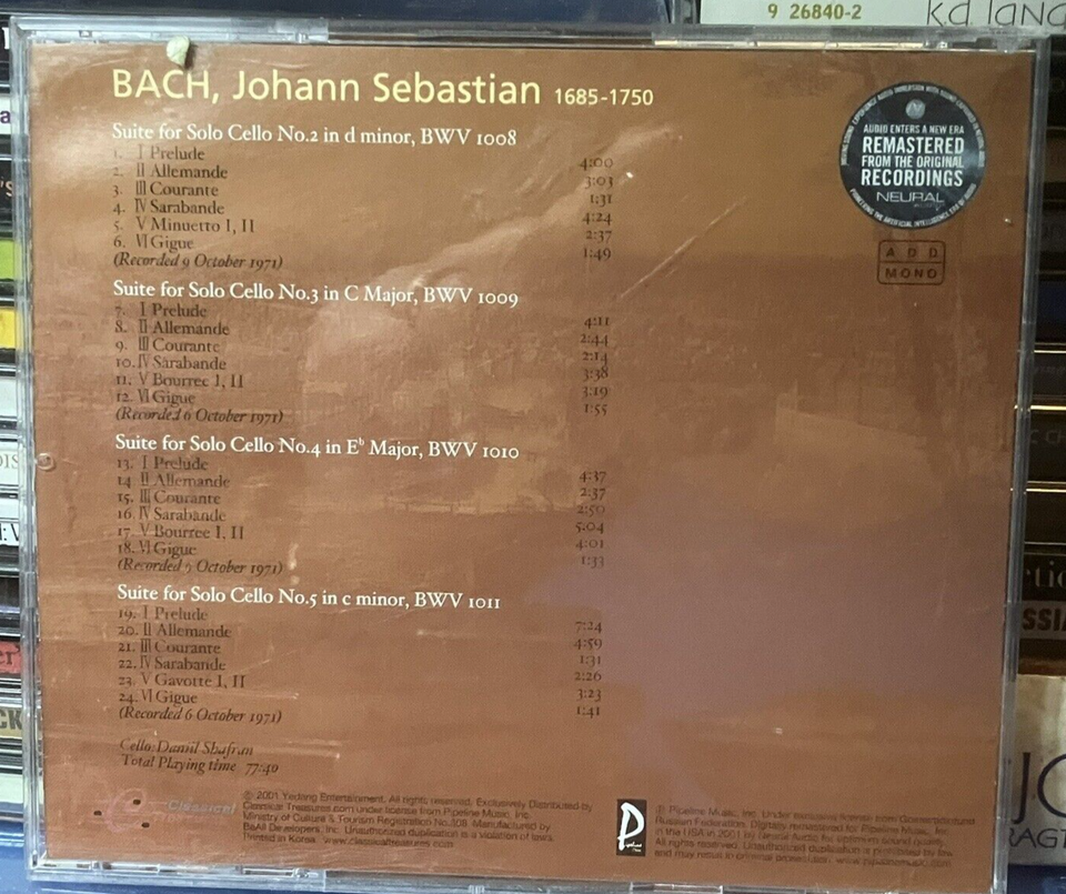 CD Bach Suites for Solo Cello Daniil Shafran CT-10010 | eBay